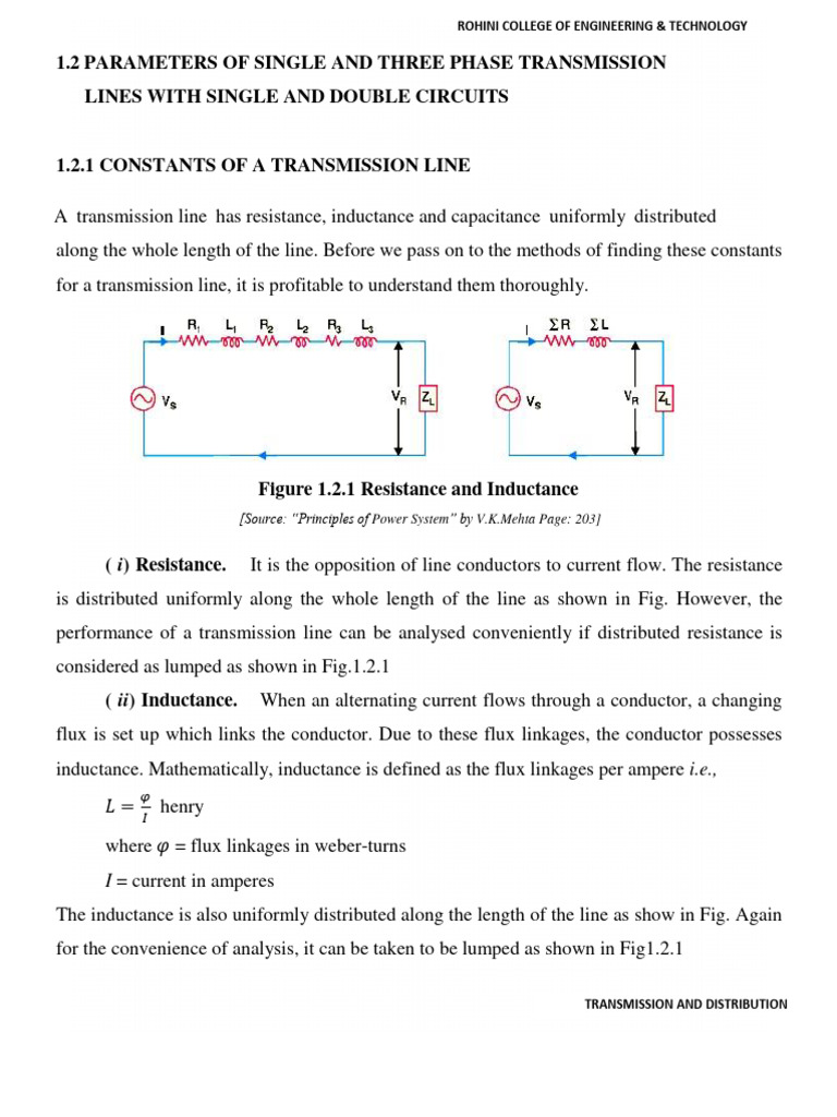 Parameters Of Single And Three Phase Lines With Single And Double