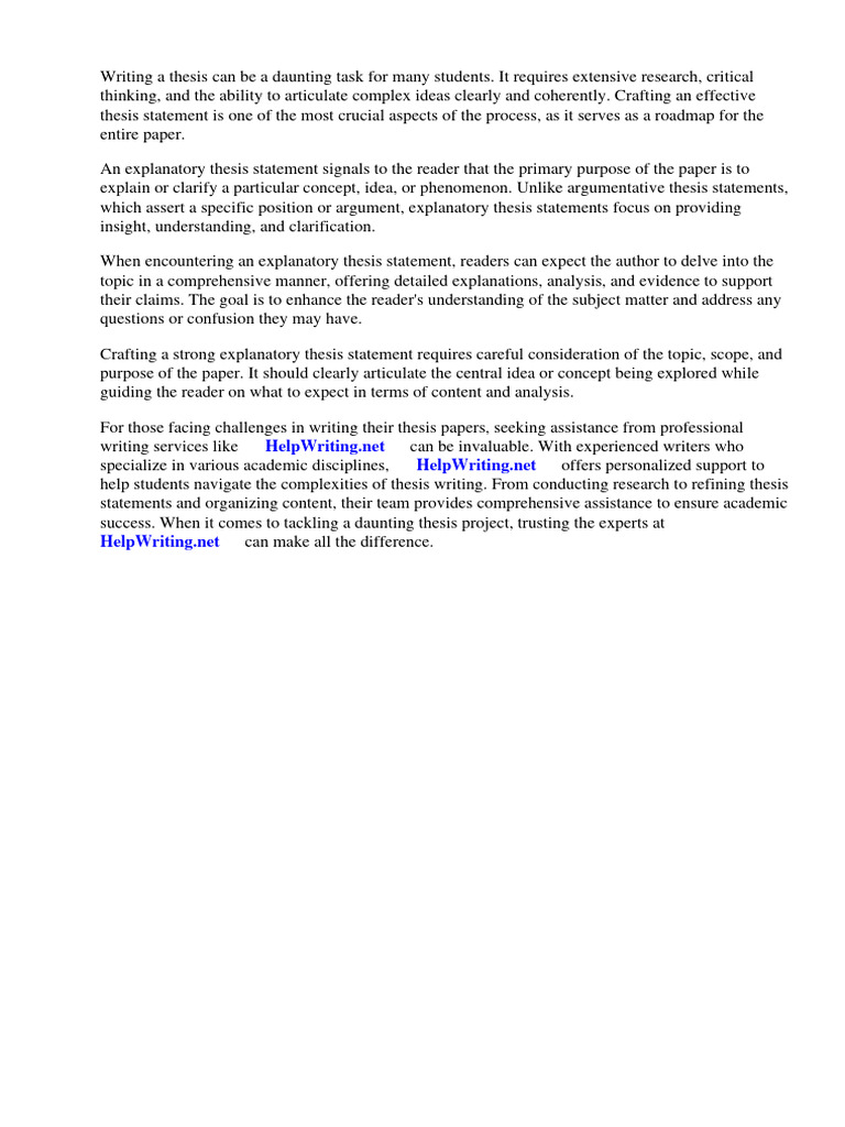 What Does An Explanatory Thesis Statement Signal To The Reader | PDF