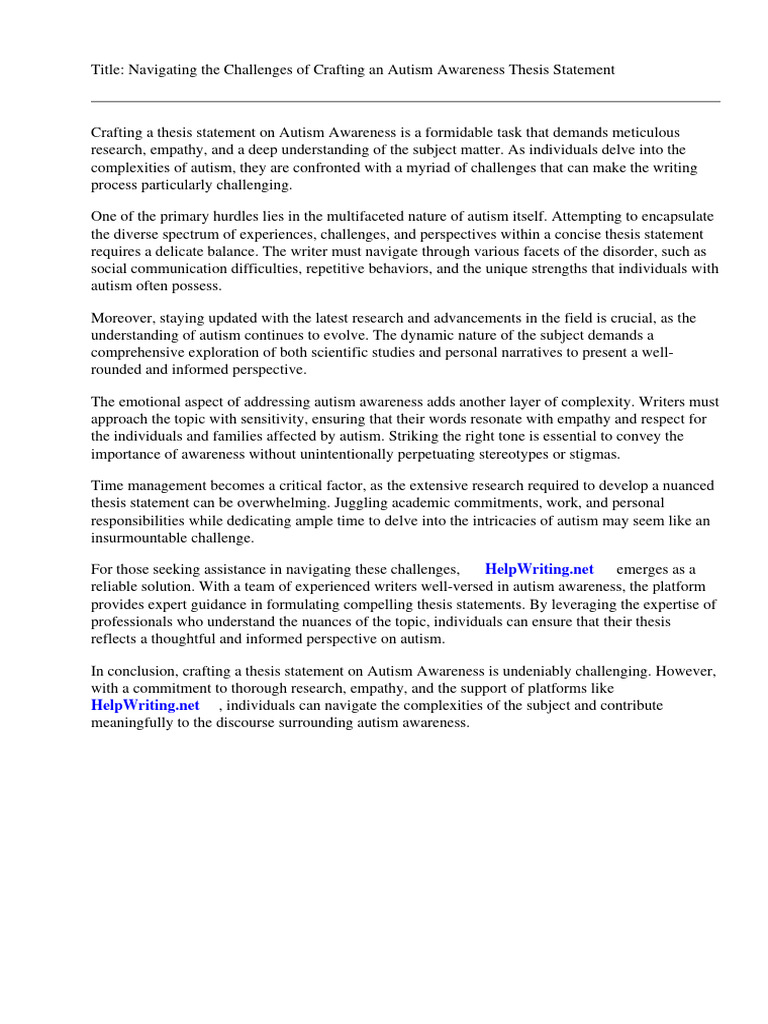 Autism Awareness Thesis Statement | PDF | Autism Spectrum | Mental Disorder