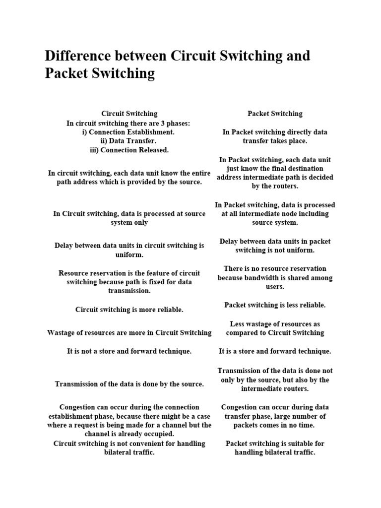 Circuit Switching Vs Packet | PDF | Packet Switching | Network Congestion