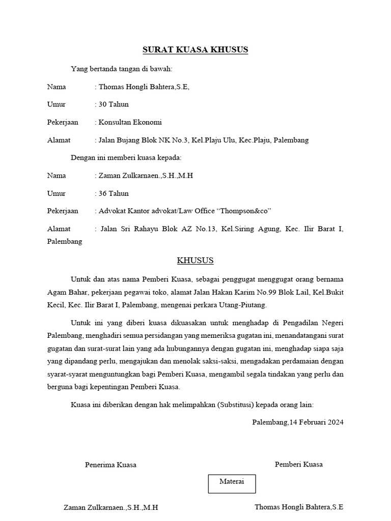 Surat Kuasa Khusus Haper | PDF