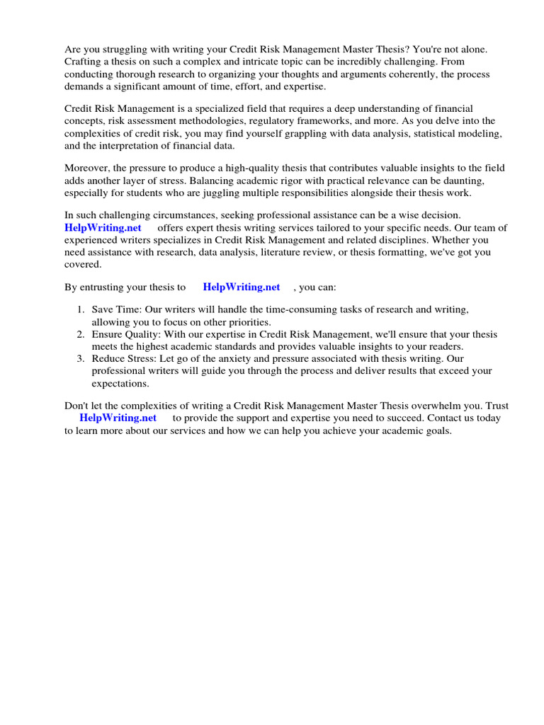 Credit Risk Management Master Thesis | PDF | Credit | Finance & Money ... Credit Risk Management Master Thesis | PDF | Credit | Finance & Money ...