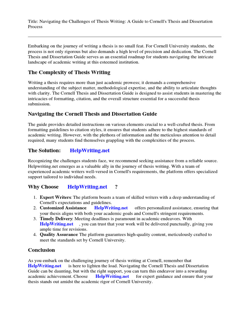 Cornell Thesis and Dissertation Guide | PDF | Thesis | Doctor Of Philosophy