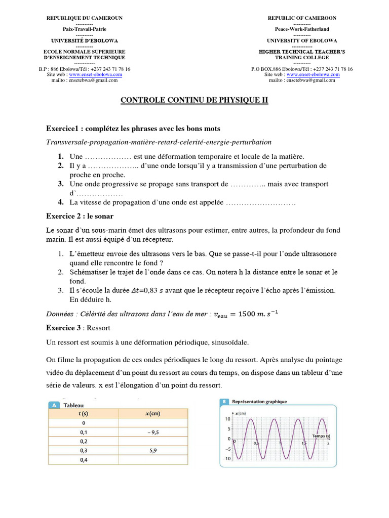 Contrôle Continu de Physique II : Ondes et Oscillations | PDF | Son ...