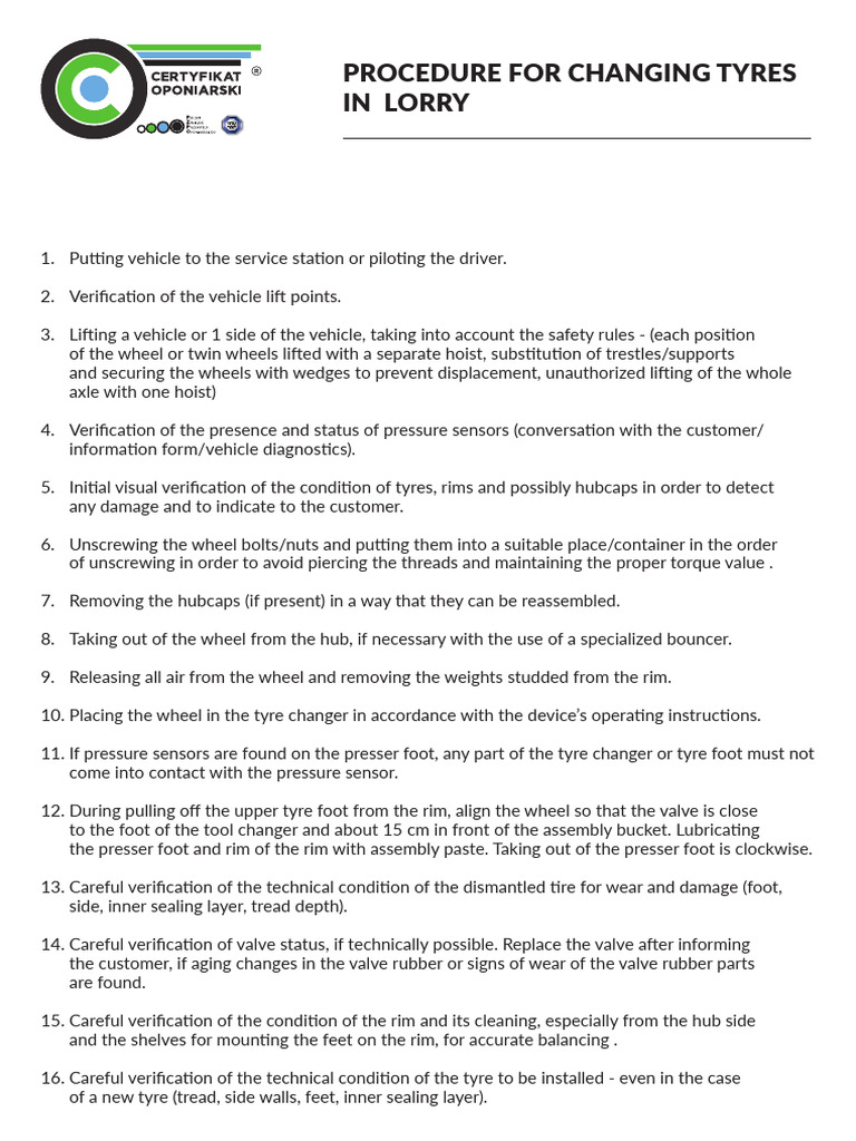 Lorry Tyre Changing Procedure Guide | PDF