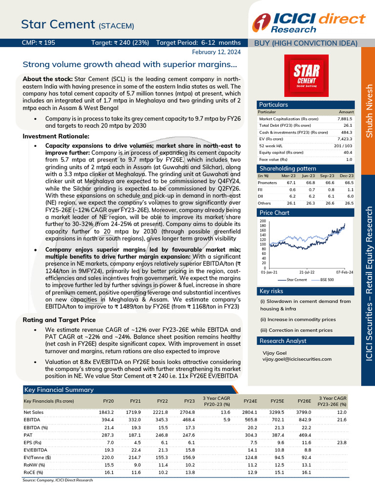 IDirect StarCement ShubhNivesh Feb24 | PDF | Valuation (Finance) | Cement