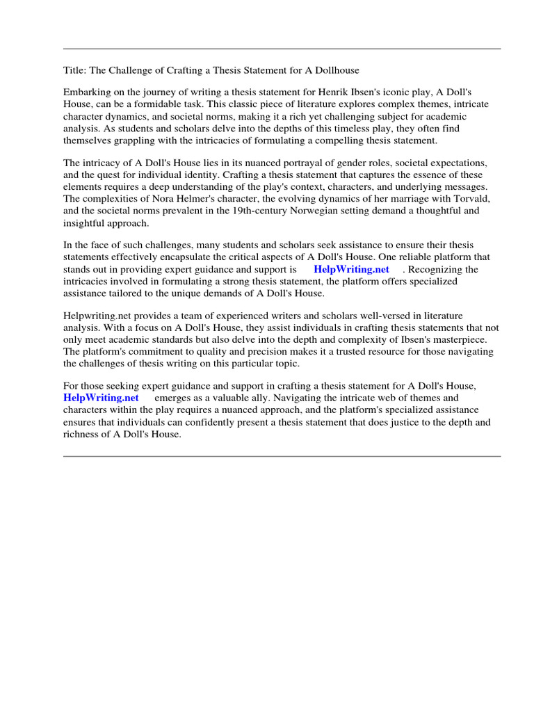 Crafting Thesis for A Doll's House | PDF