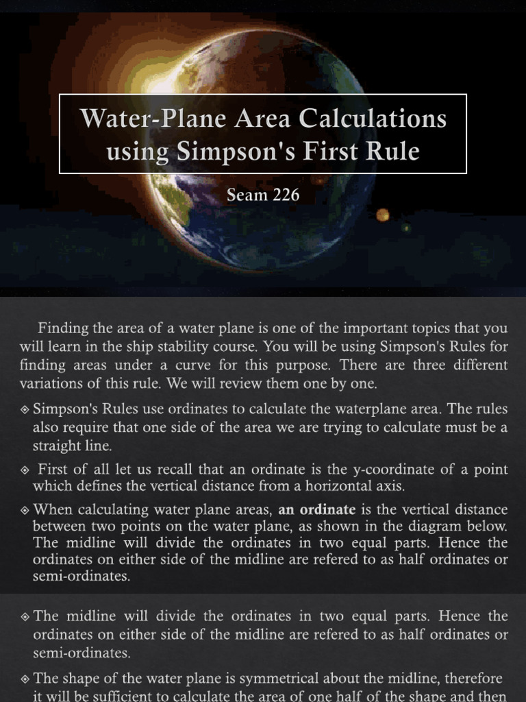 1-4.1 Water-Plane Area Calculations Using Simpsons First Rule | PDF