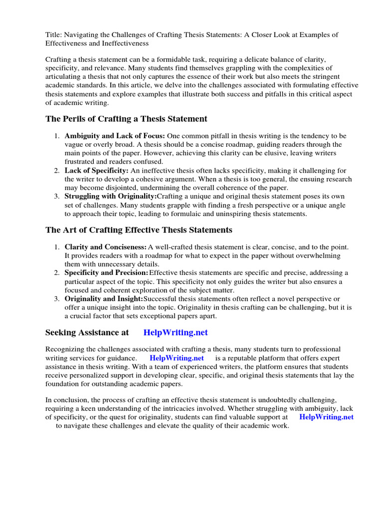 Examples of Effective and Ineffective Thesis Statements | PDF | Essays ...