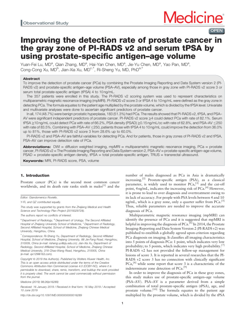 Improving The Detection Rate of Prostate Cancer in The Gray Zone of PI-RADS v2 and Serum tPSA by ...
