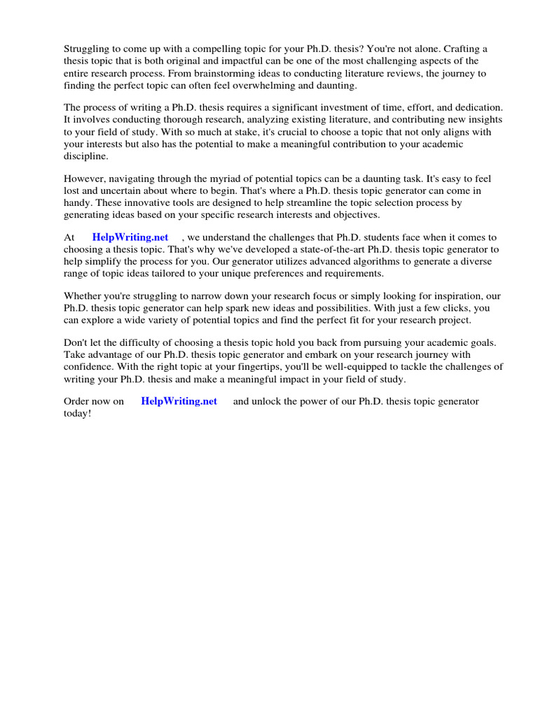 PHD Thesis Topic Generator | PDF