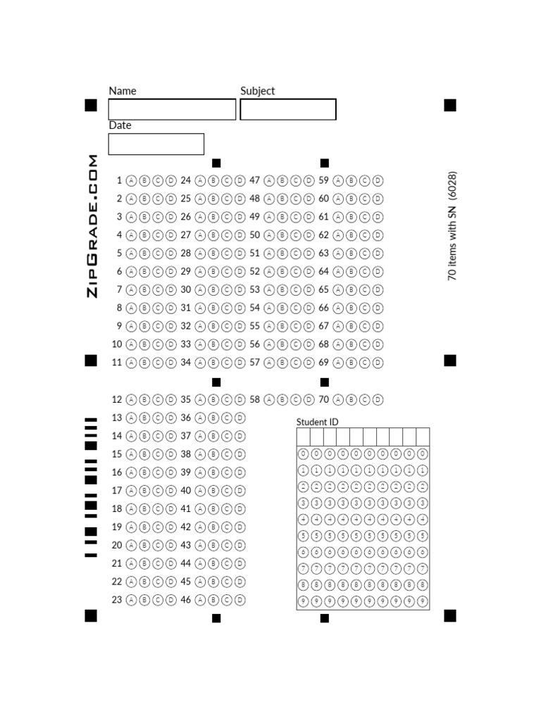 Answer Sheet 70 Items With SN | PDF