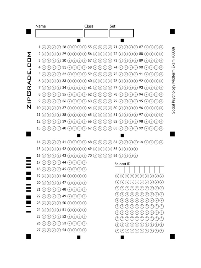 Social Psych Midterm Exam Answer Sheet Blank v.01 | PDF