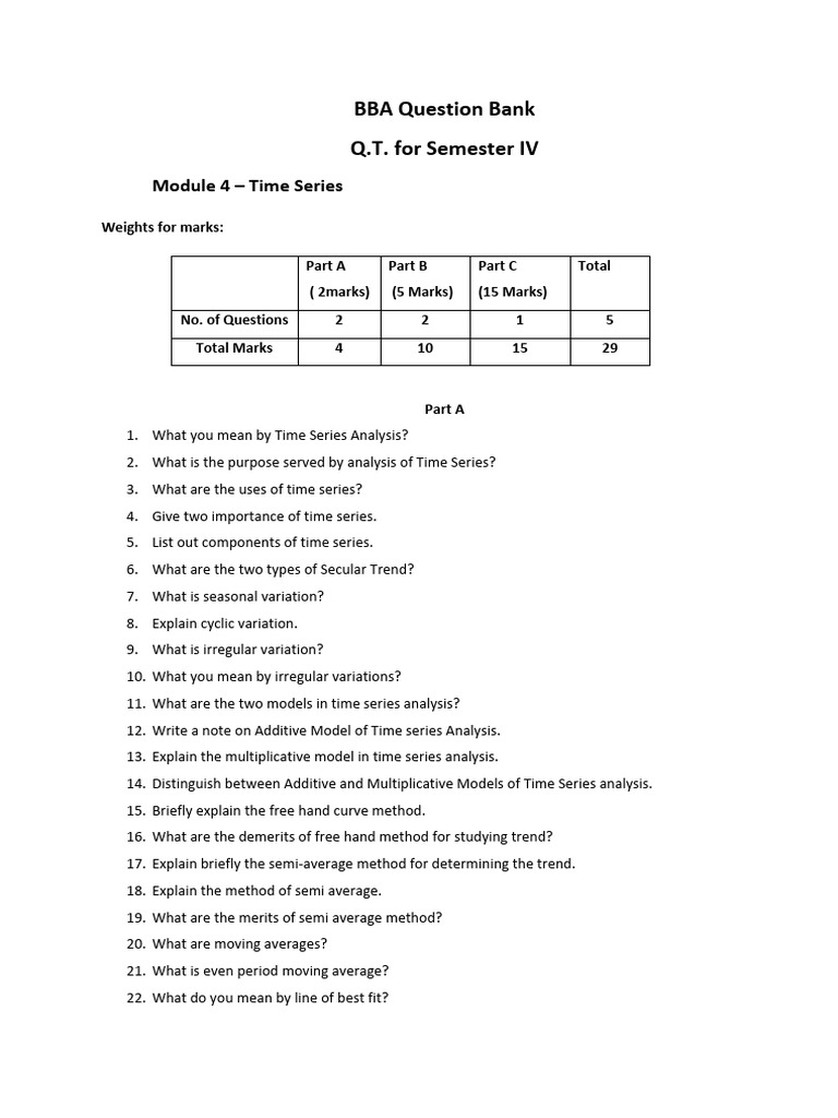 BBA Question Bank Q.T. For Semester IV: Module 4 - Time Series | PDF