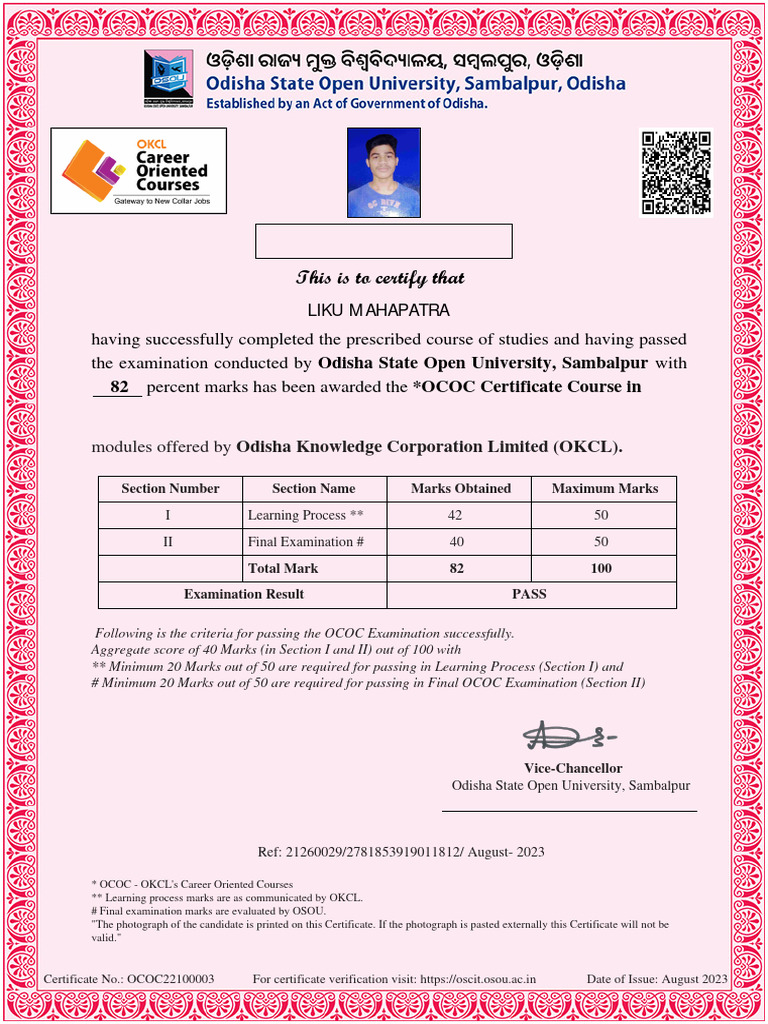 Ococ Certificate 2781853919011812 | PDF | Qualifications