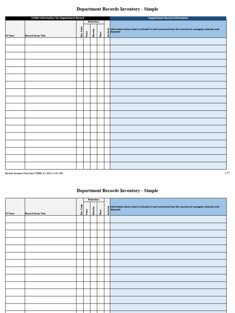 UTRRS Department Records Inventory | PDF