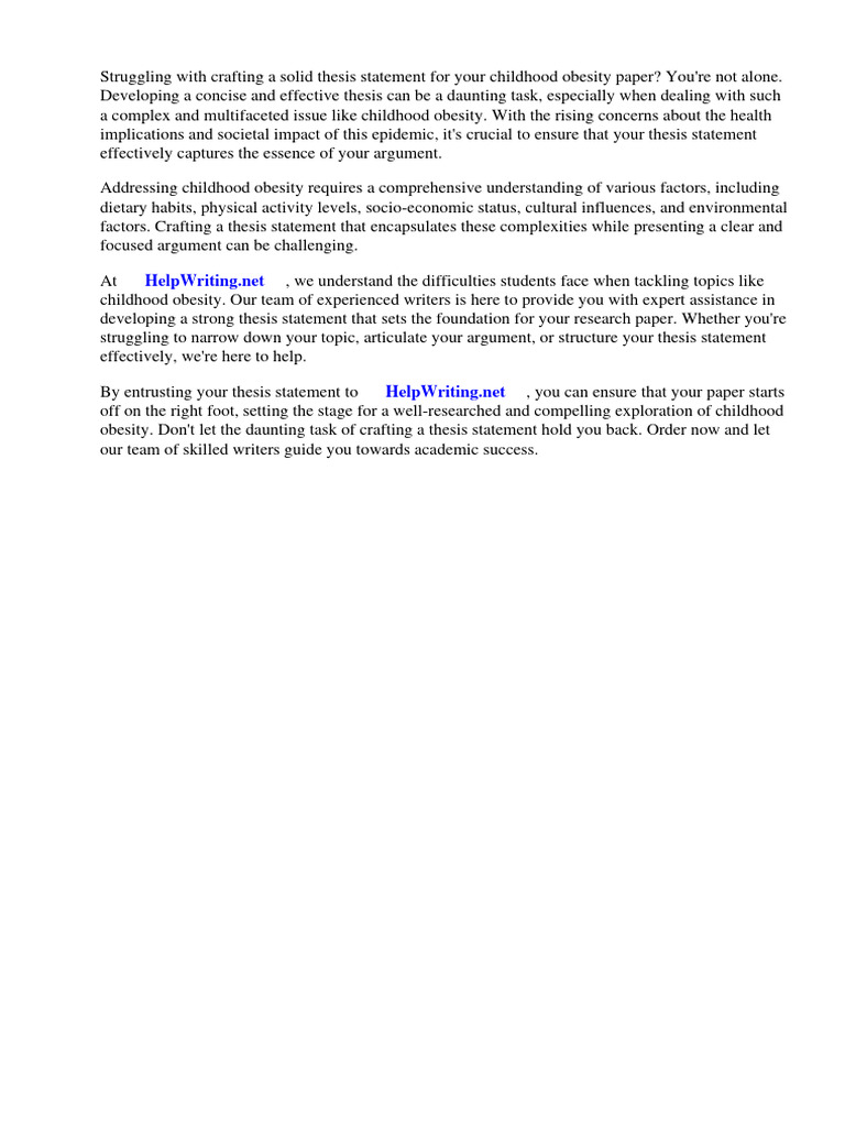 What Is A Good Thesis Statement For Childhood Obesity | PDF | Obesity ...
