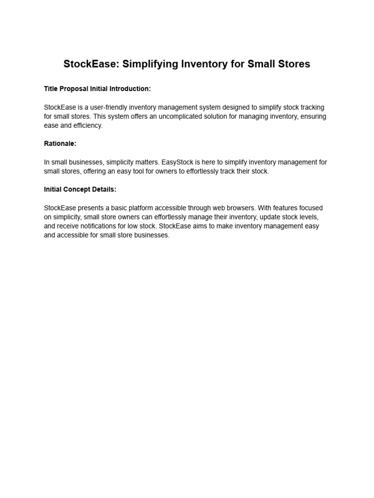 StockEase - Simplifying Inventory For Small Stores | PDF