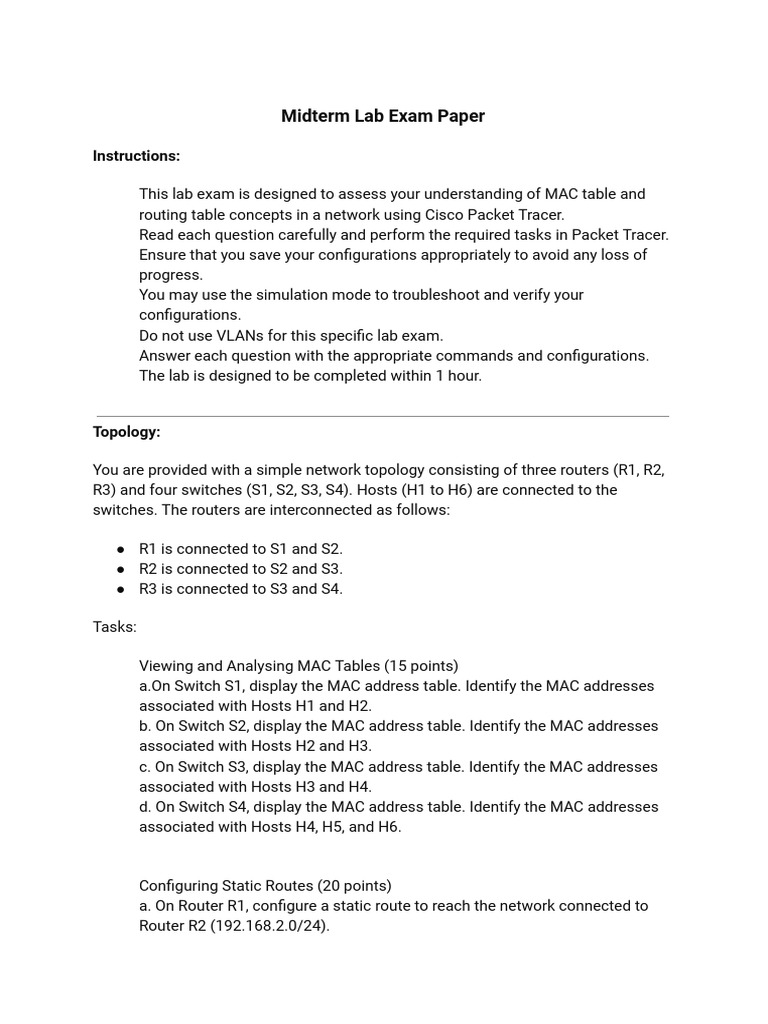 Networking Lab Exam Guide | PDF