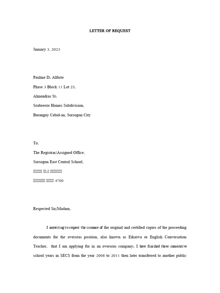 LETTER OF REQUEST FOR DIPLOMA | PDF