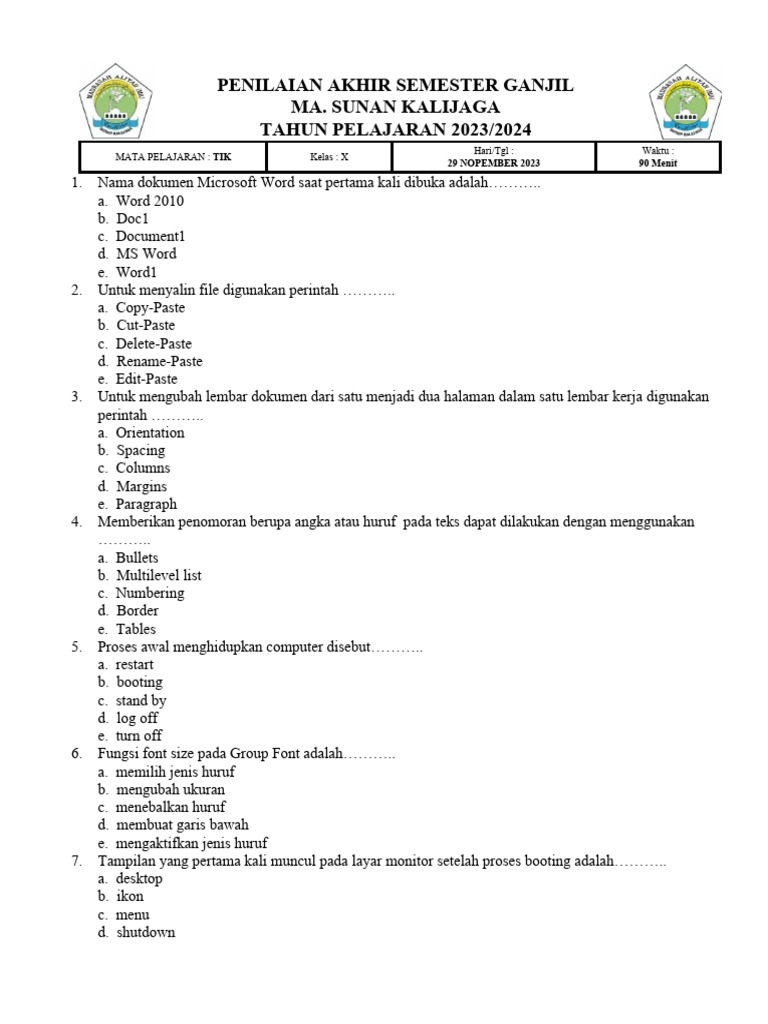 Soal Uas Ganjil KLS X Tik | PDF