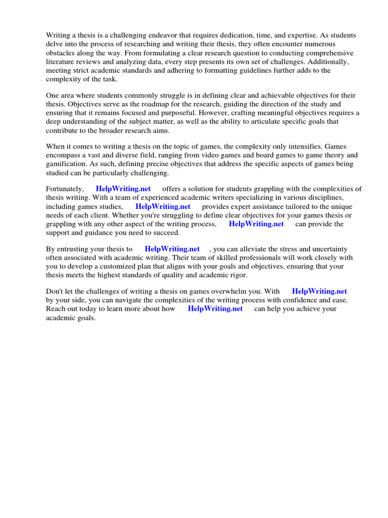 Games Thesis Objectives | PDF | Games & Activities