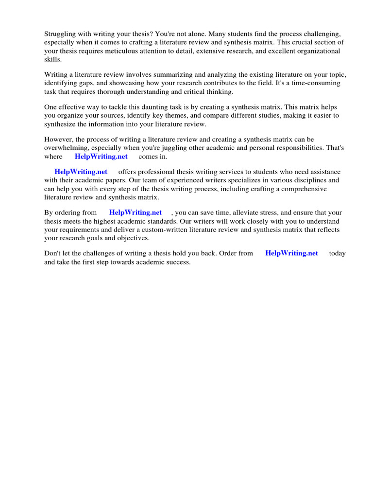Writing A Literature Review and Synthesis Matrix | PDF | Apa Style ...
