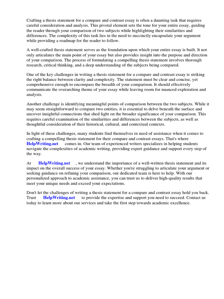 Example Thesis Statement For Compare and Contrast Essay | PDF | Essays | Thesis
