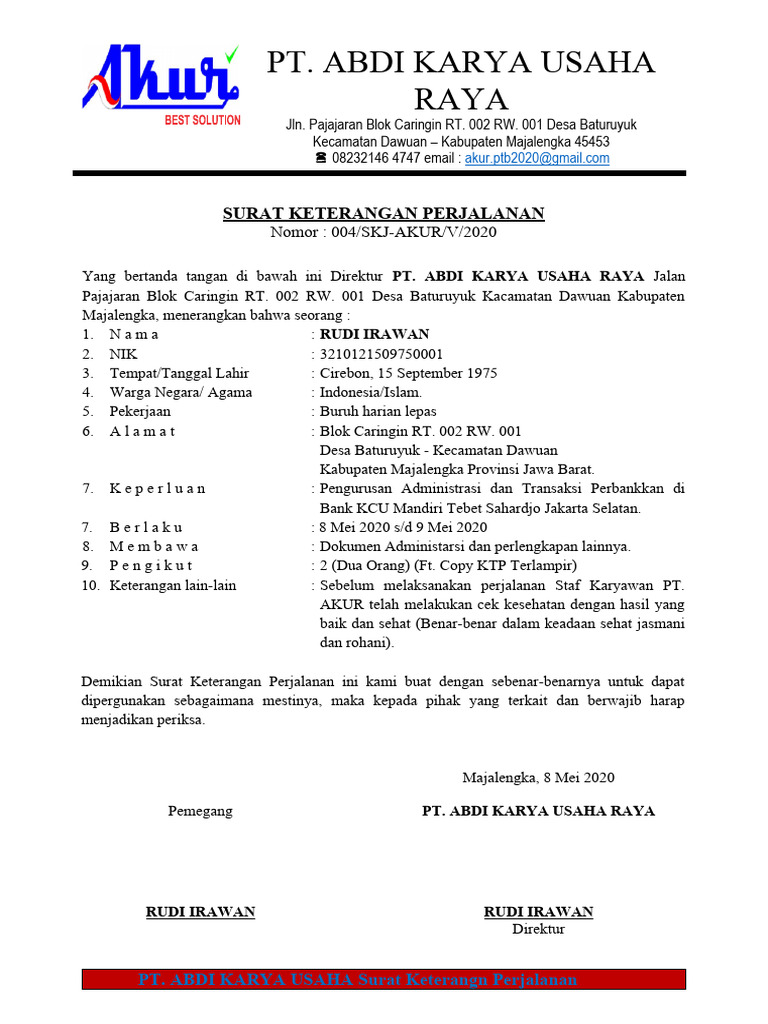 S. Keterangan Bepergian | PDF