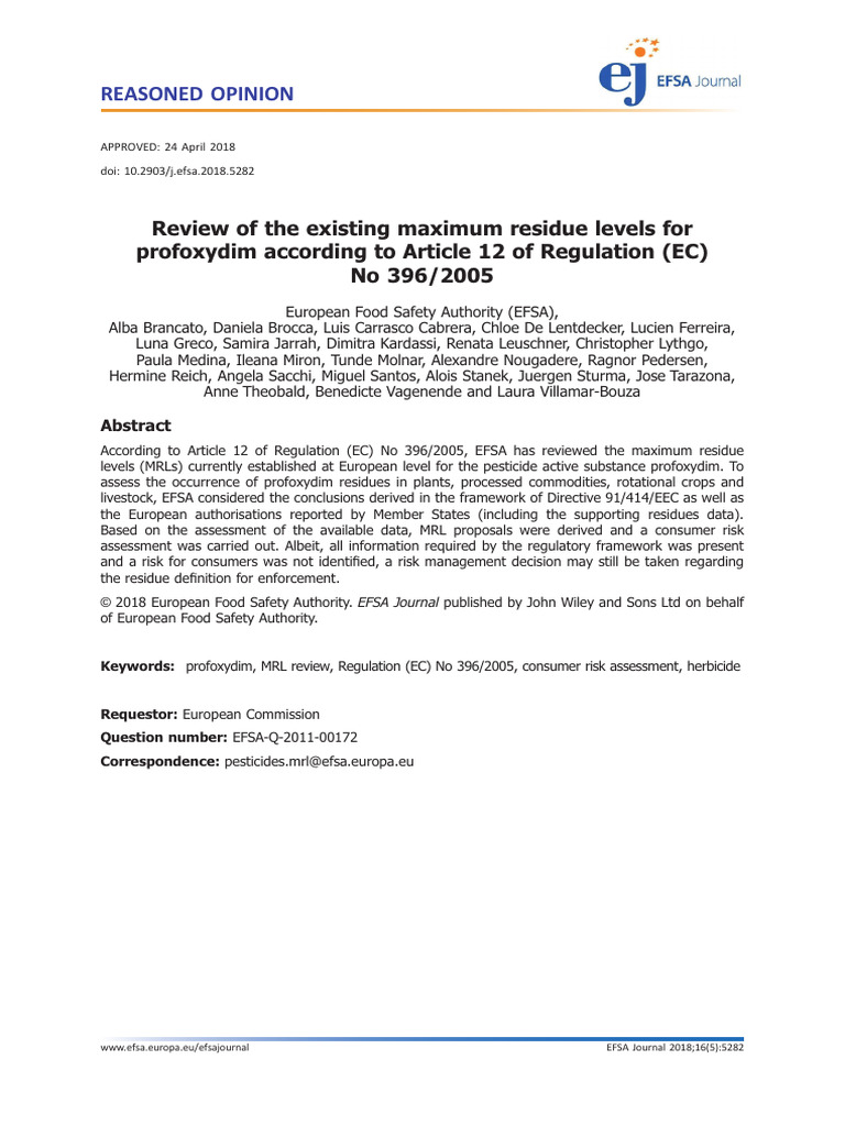 Review of The Existing Maximum Residue Levels For | PDF | Metabolomics ...