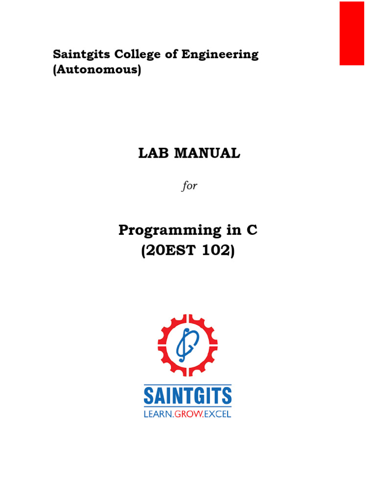 Lab Manual (20EST 102-Programming in C) | PDF | Computers