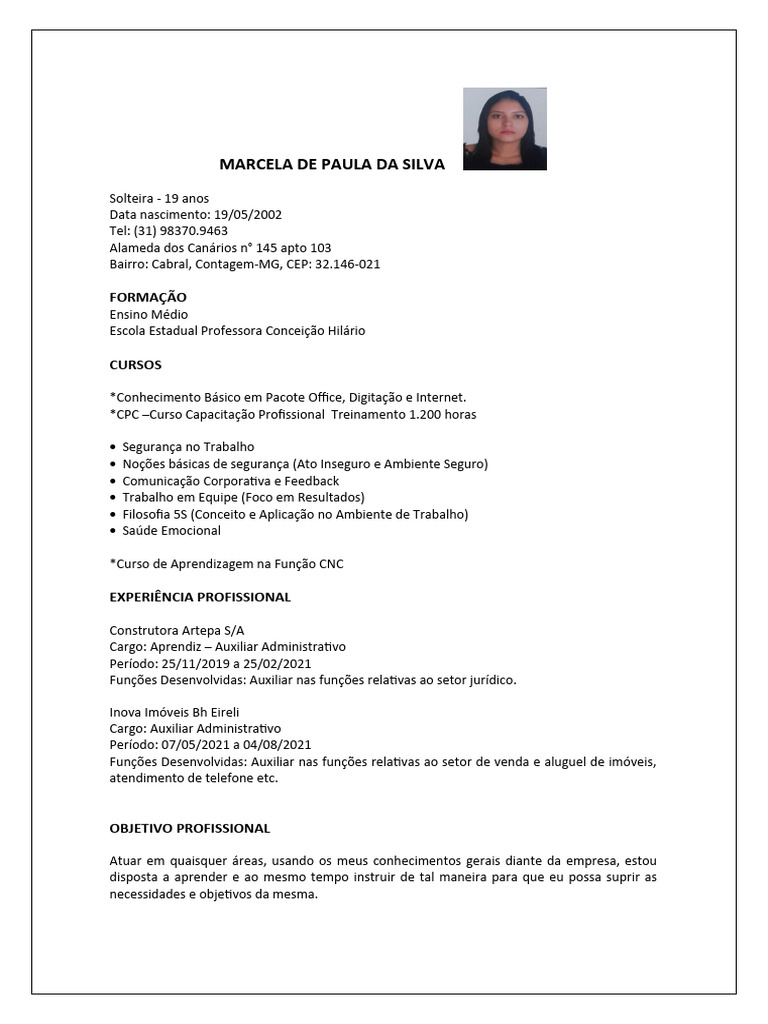 Curriculo Marcela de Paula Da Silva 2 | PDF