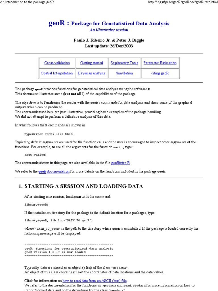 geoR: R Package for Geostatistics | PDF | Cross Validation (Statistics) | Ordinary Least Squares