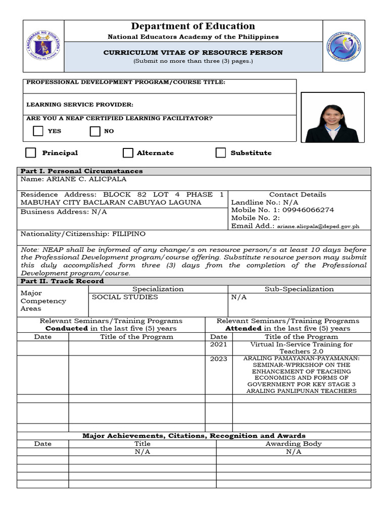 NEAP CV Template | PDF