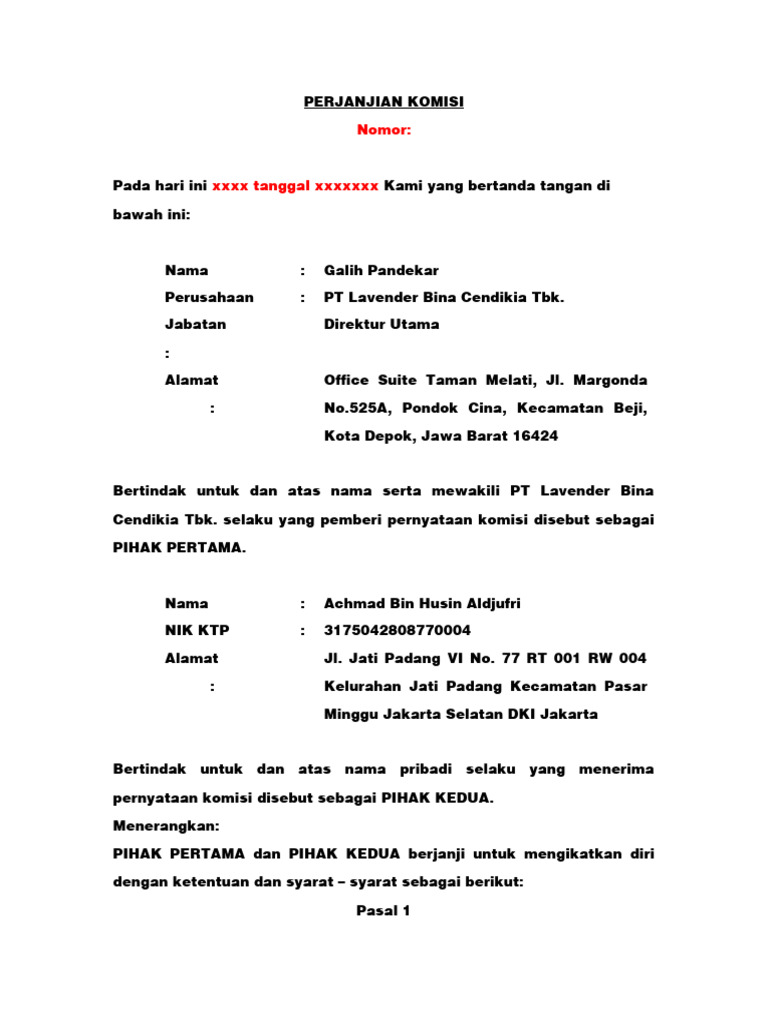 Surat Perjanjian Komisi Rev3 (1) | PDF