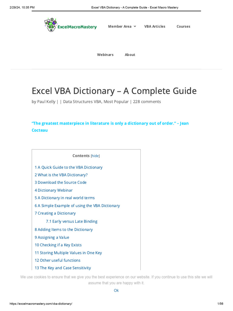 Excel VBA Dictionary Guide | PDF | Microsoft Excel | Visual Basic For Applications