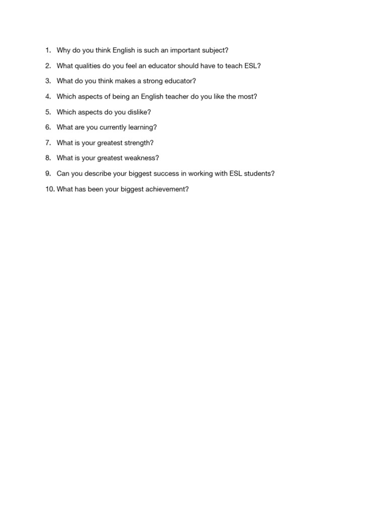 ESL Interview Questions | PDF