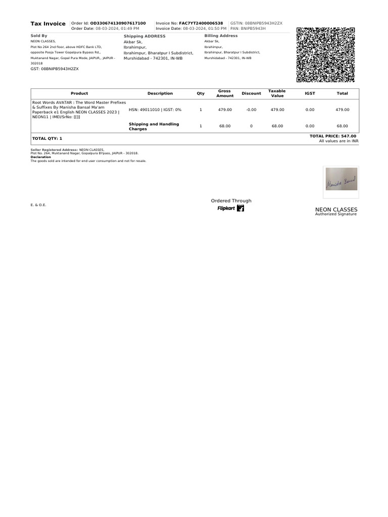 Flipkart Invoice 09 Mar 2024 09 21 | Download Free PDF | Invoice | Trade
