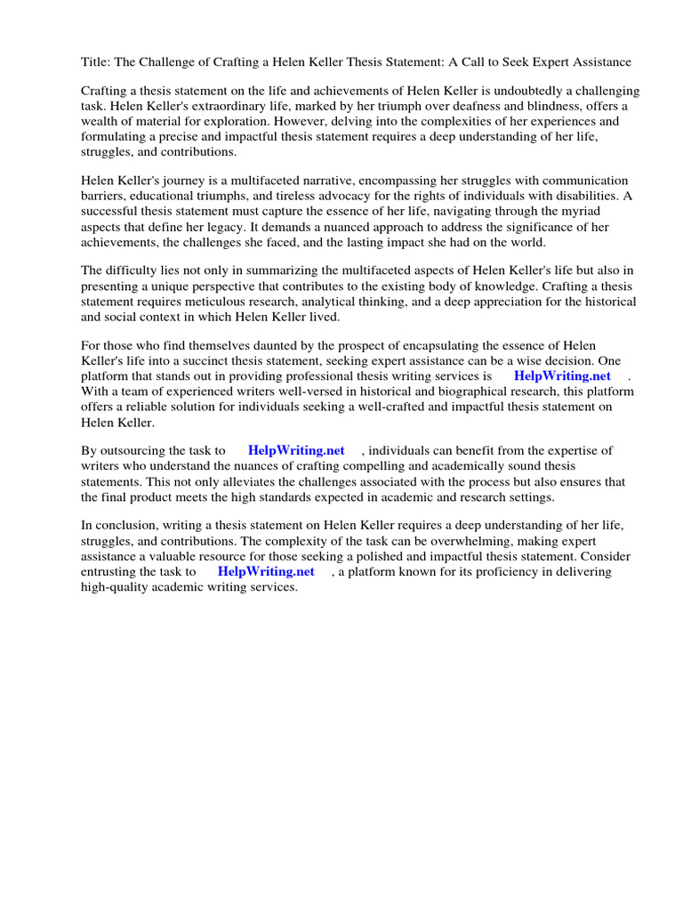 Helen Keller Thesis Statement | PDF | Helen Keller | Shock (Circulatory)