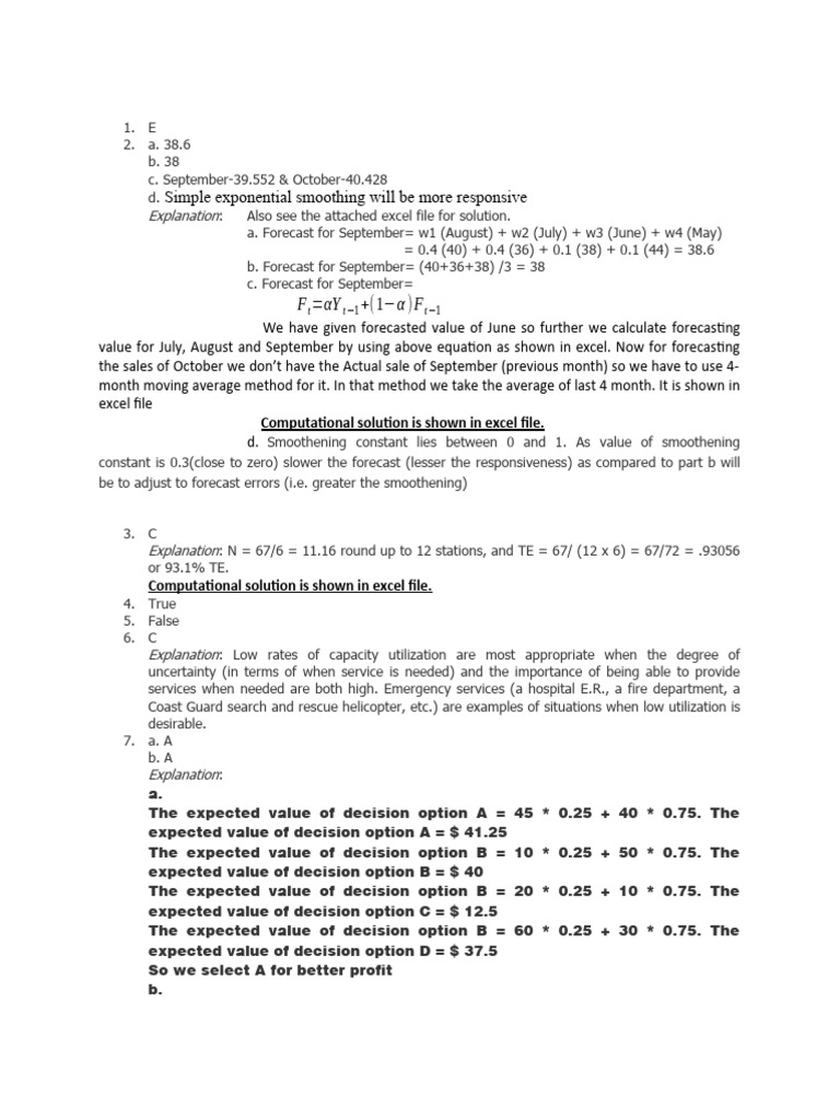 Mba 503 Operations Managemet Solution Mid Term | PDF