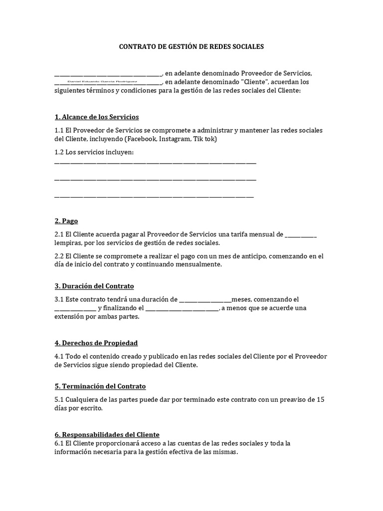Contrato de Gestión de Redes Sociales (TGR) PDF | PDF | Finanzas y dinero