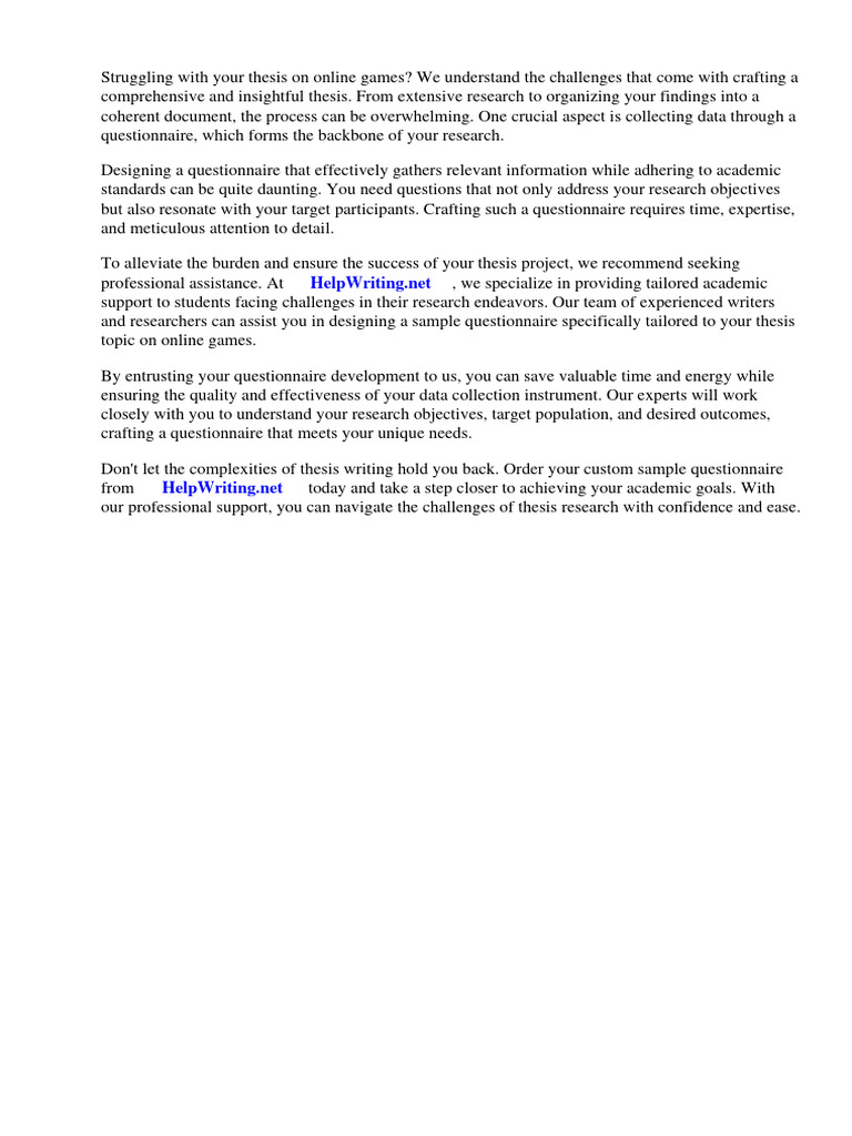 Sample Questionnaire For Thesis About Online Games | Download Free PDF | Survey Methodology | Thesis