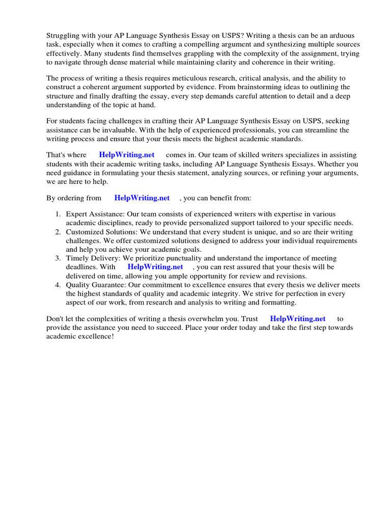 AP Language Synthesis Essay Usps | PDF | Essays | Thesis