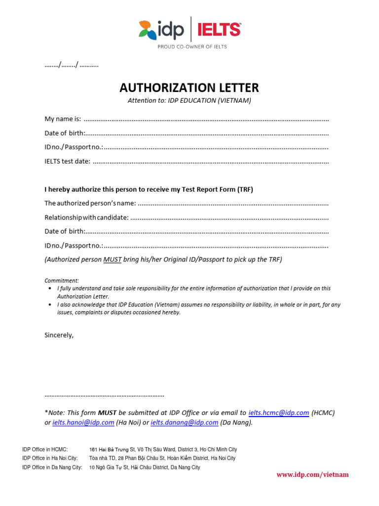 Authorization Letter To Receive IELTS Results | PDF | Ho Chi Minh City ...