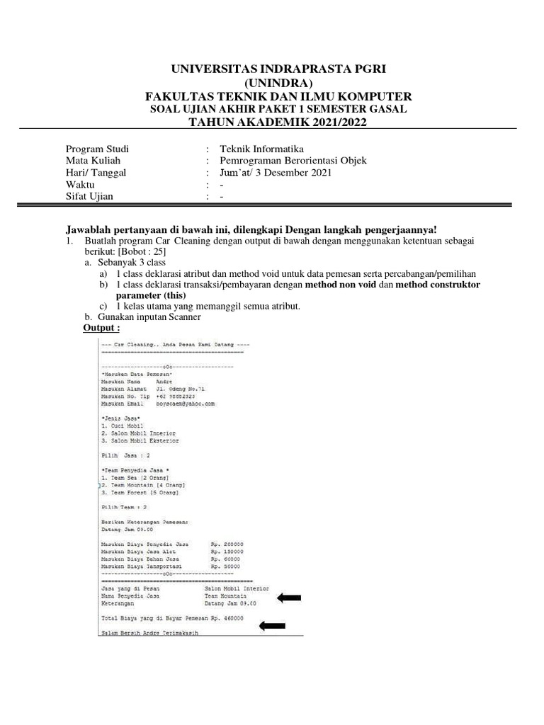 UAP PBO Pemrograman Berorientasi Object OOP Sore Unindra | PDF | Komputer | Teknologi & Rekayasa