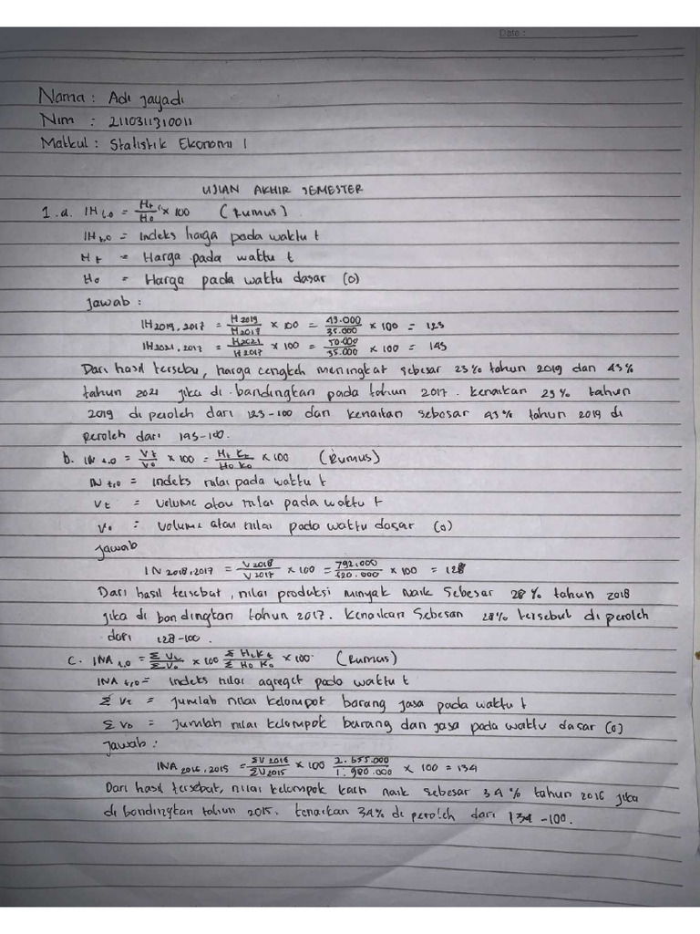 Adi Jayadi - 2110311310011 - UAS Statistik Ekonomi I | PDF
