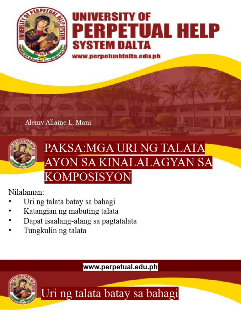 Mga Uri NG Talata Ayon Sa Kinalalagyan Allaine Mani | PDF