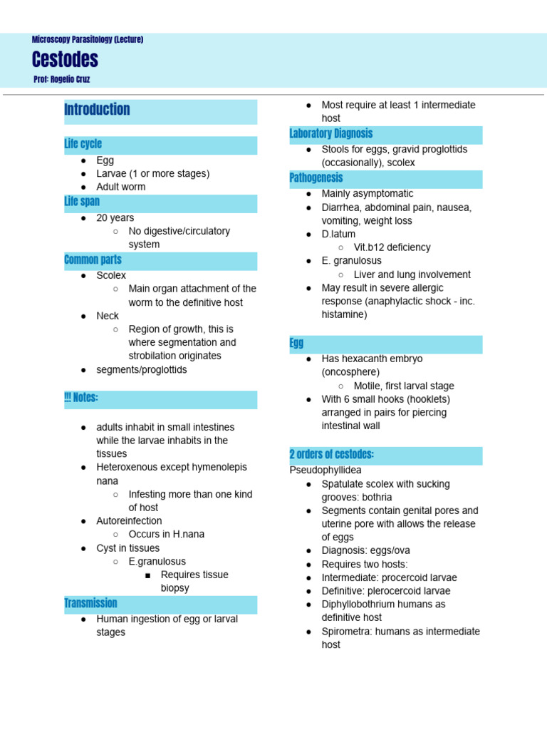 CESTODES | PDF | Medical Specialties | Clinical Medicine
