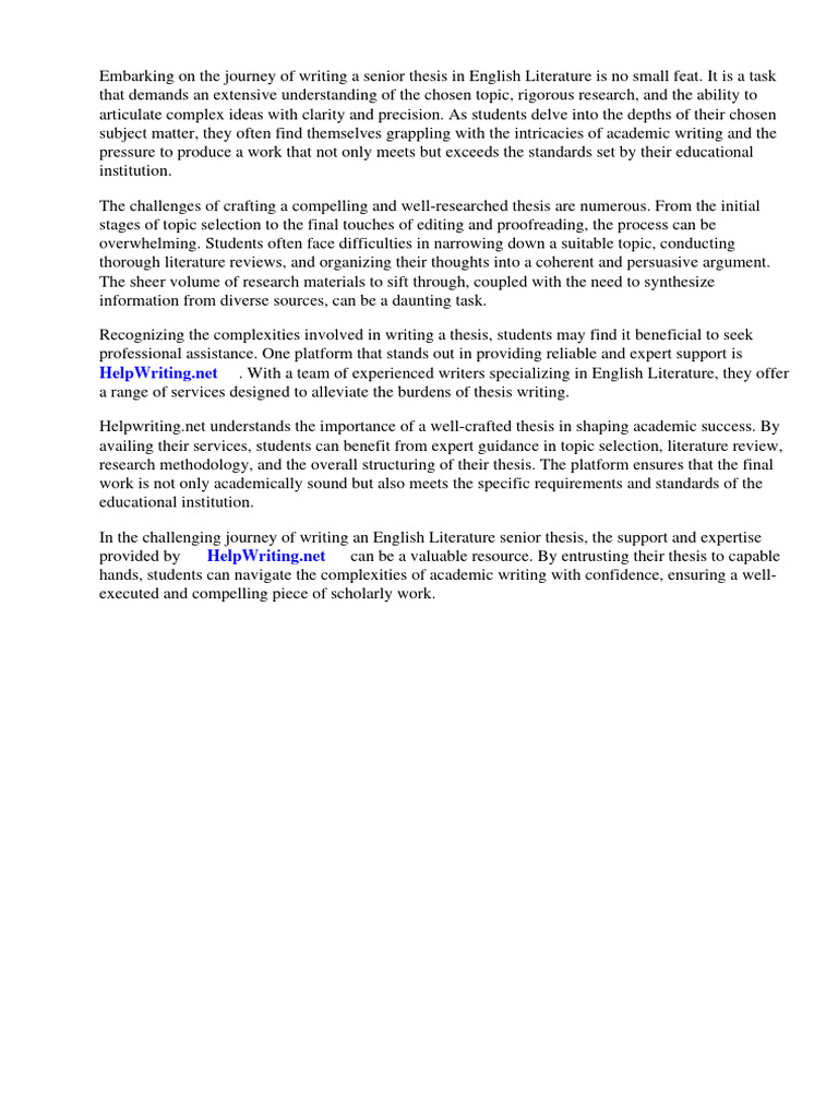 English Literature Senior Thesis Topics | PDF