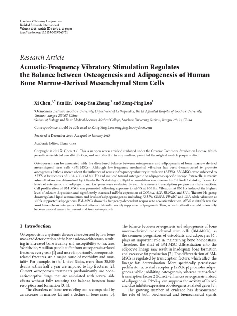 Acoustic-Frequency Vibratory Stimulation Regulates | PDF | Bone ...